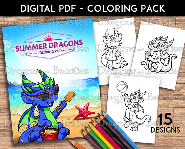 Summer Dragons Coloring Pack (Downloadable) | Dragons & Beasties ...